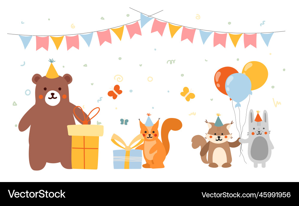 Cute Animal Birthday Party Royalty Free Vector Image