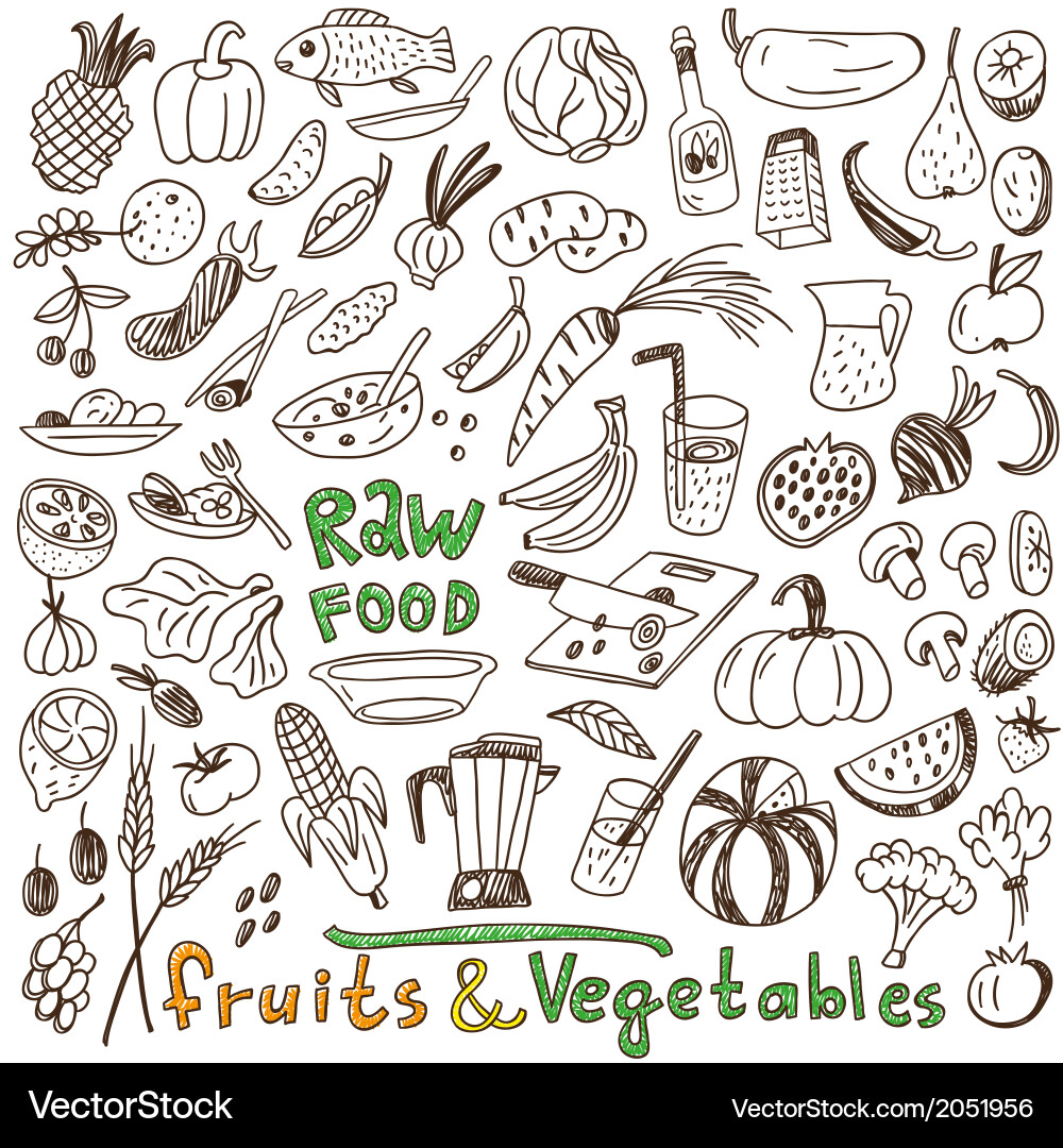 Raw food - doodles collection Royalty Free Vector Image