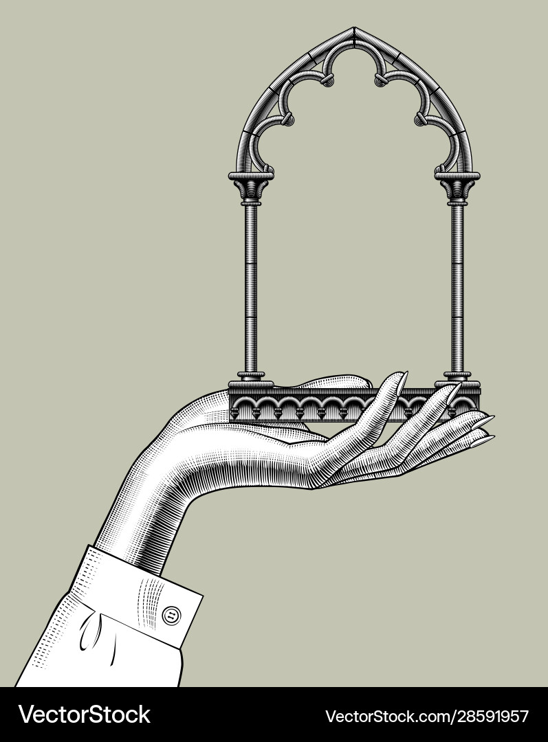 Female hand holding a classic gothic frame Vector Image