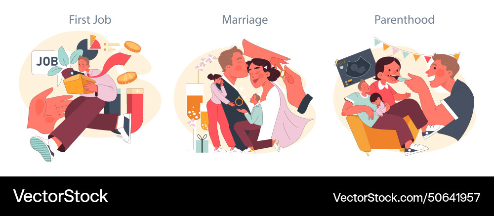 Life milestones set young man celebrates first Vector Image