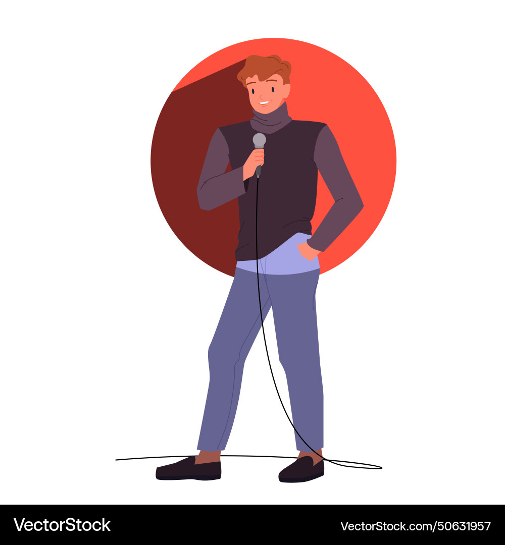Man sitting on wooden stool stage speaker Vector Image
