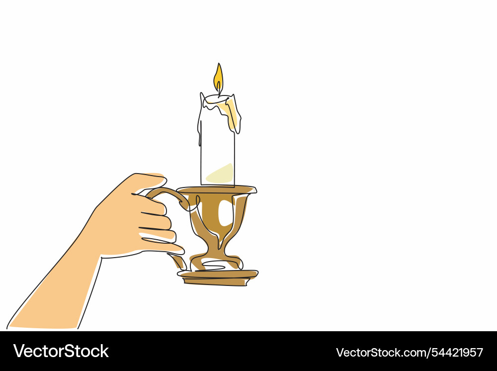 Single one line drawing hand holding candlestick Vector Image