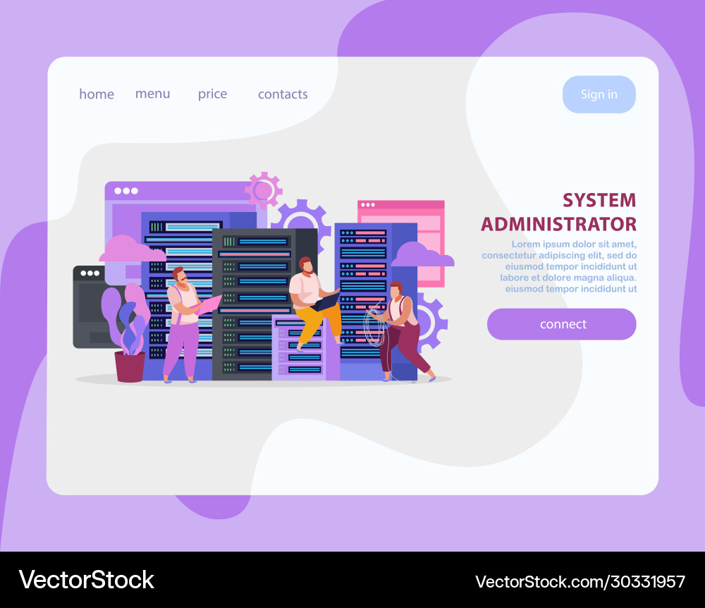 System administrator landing page Royalty Free Vector Image