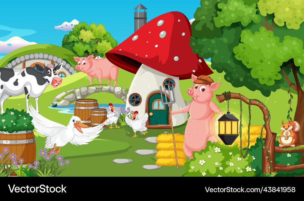 Cartoon scene with farm animals Royalty Free Vector Image