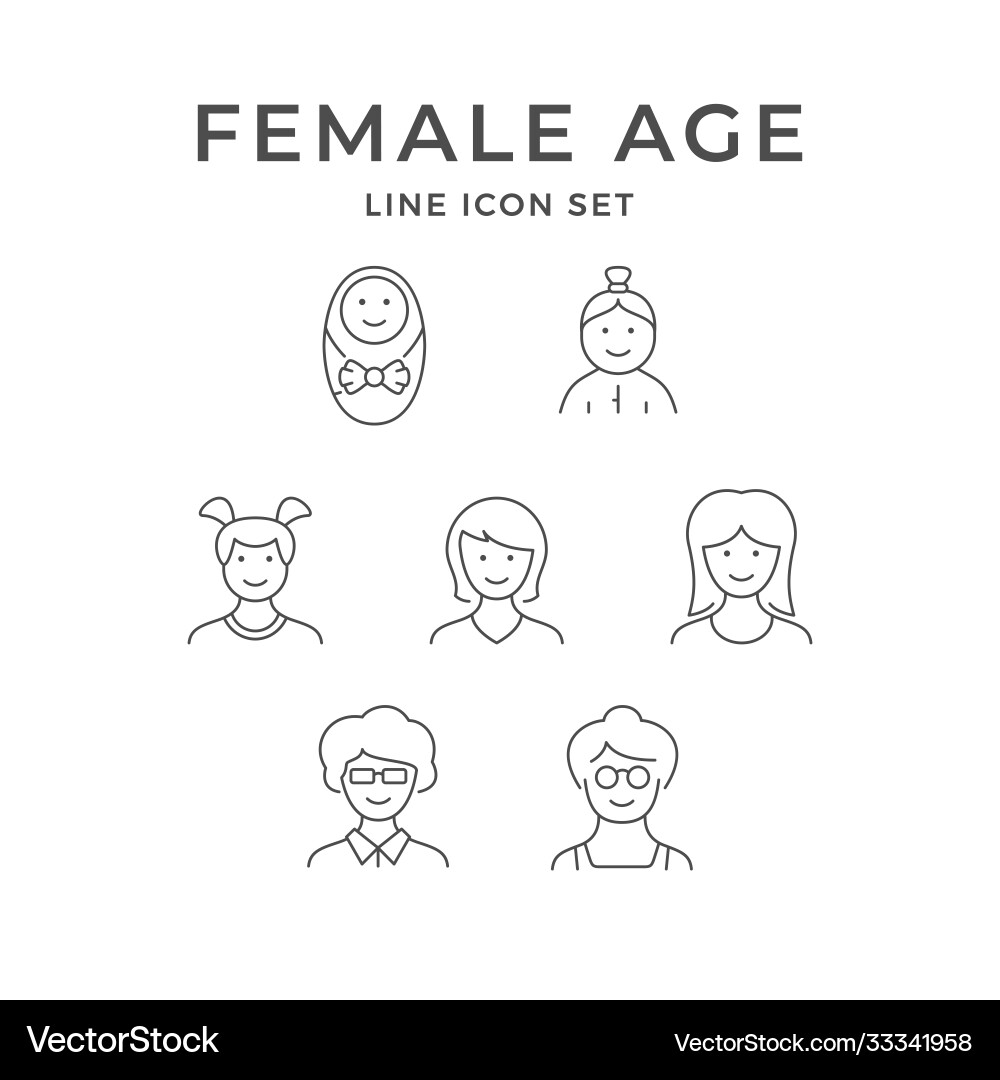 Female Age Line Icons Royalty Free Vector Image