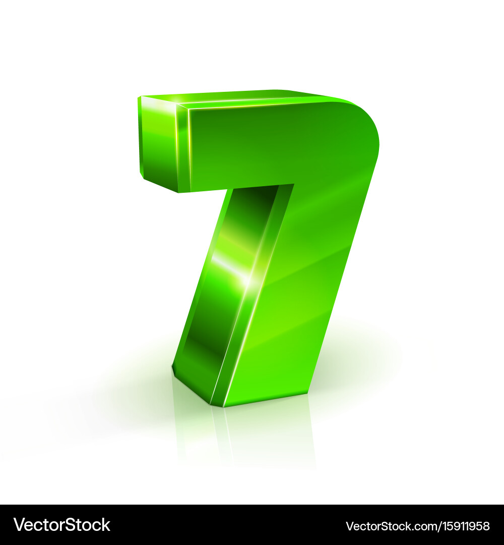 Glossy green seven 7 number 3d Royalty Free Vector Image