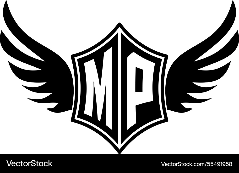 Mp logo emblem with winged and shield template Vector Image