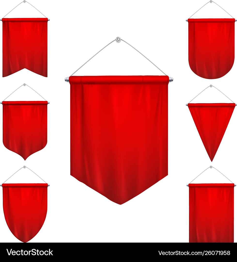 Red pennants realistic set Royalty Free Vector Image