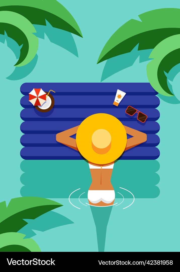 Woman Relaxing with Inflatable Raft Royalty Free Vector