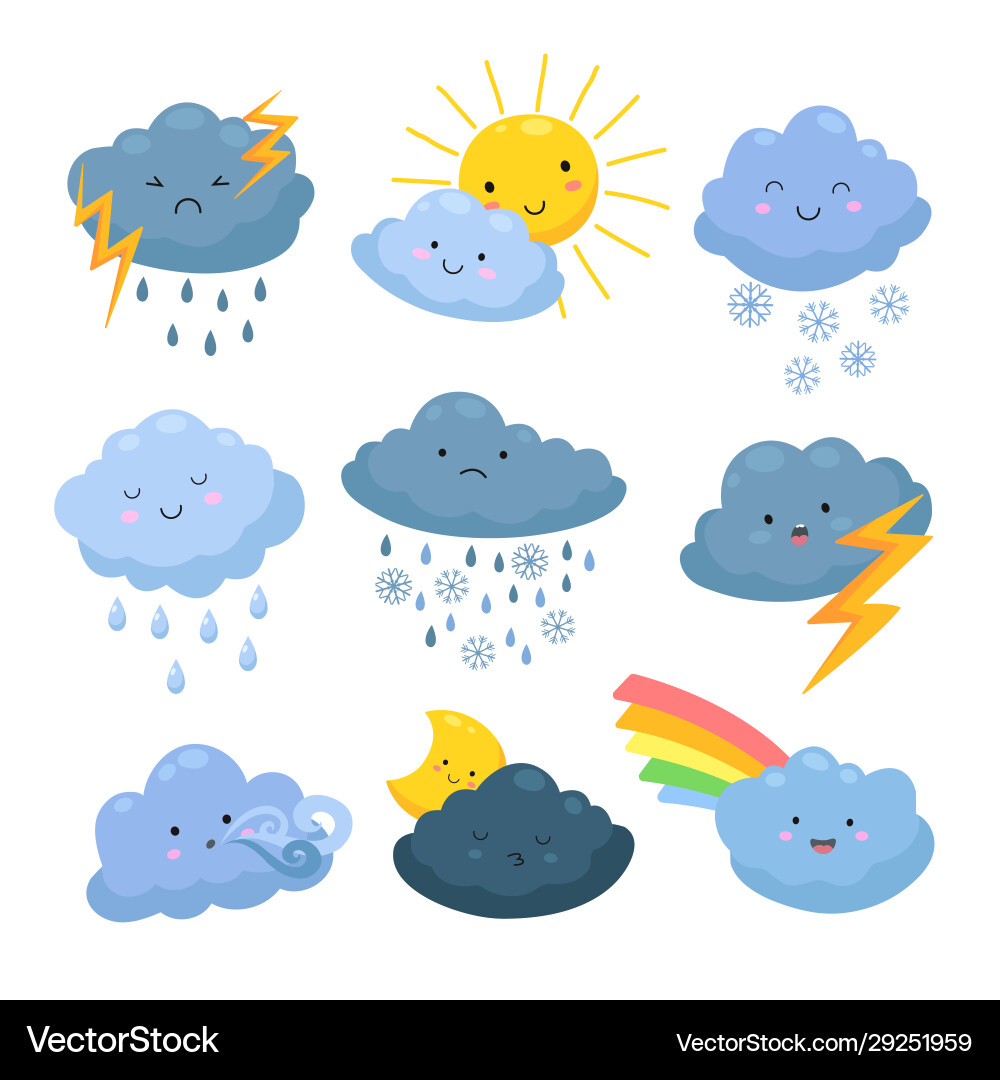 Cartoon weather clouds rain snow elements Vector Image