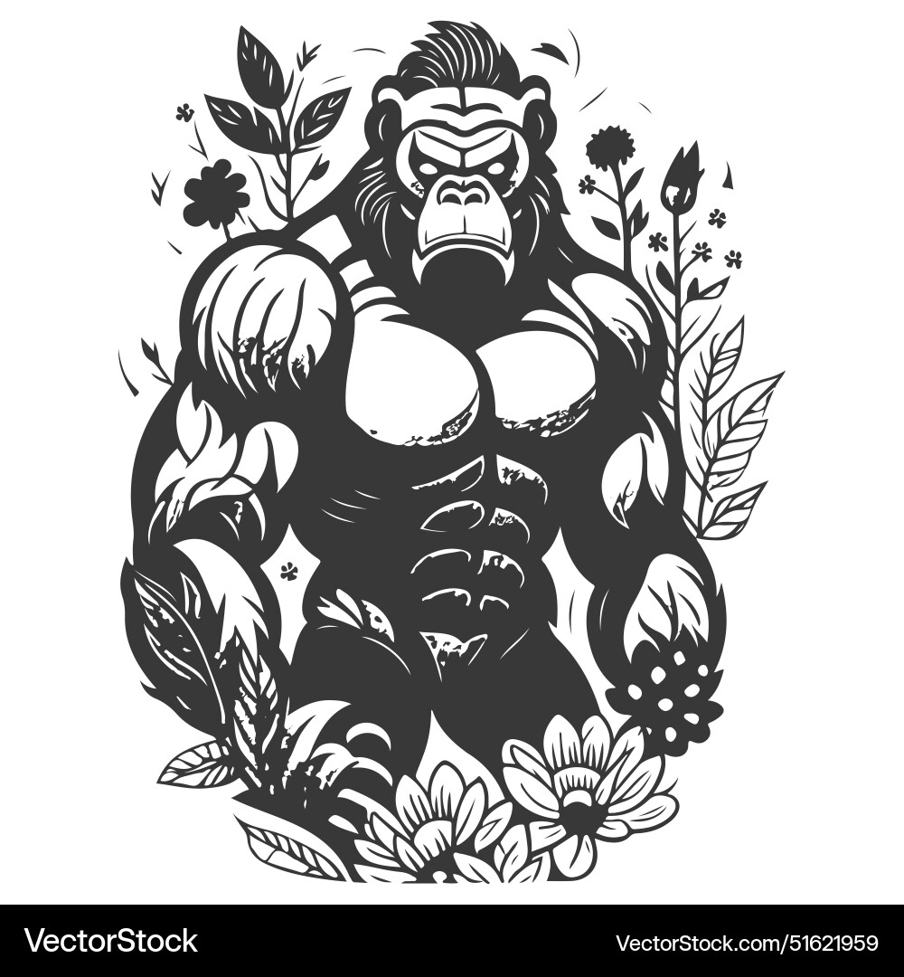 King kong scary angry with floral grey Royalty Free Vector