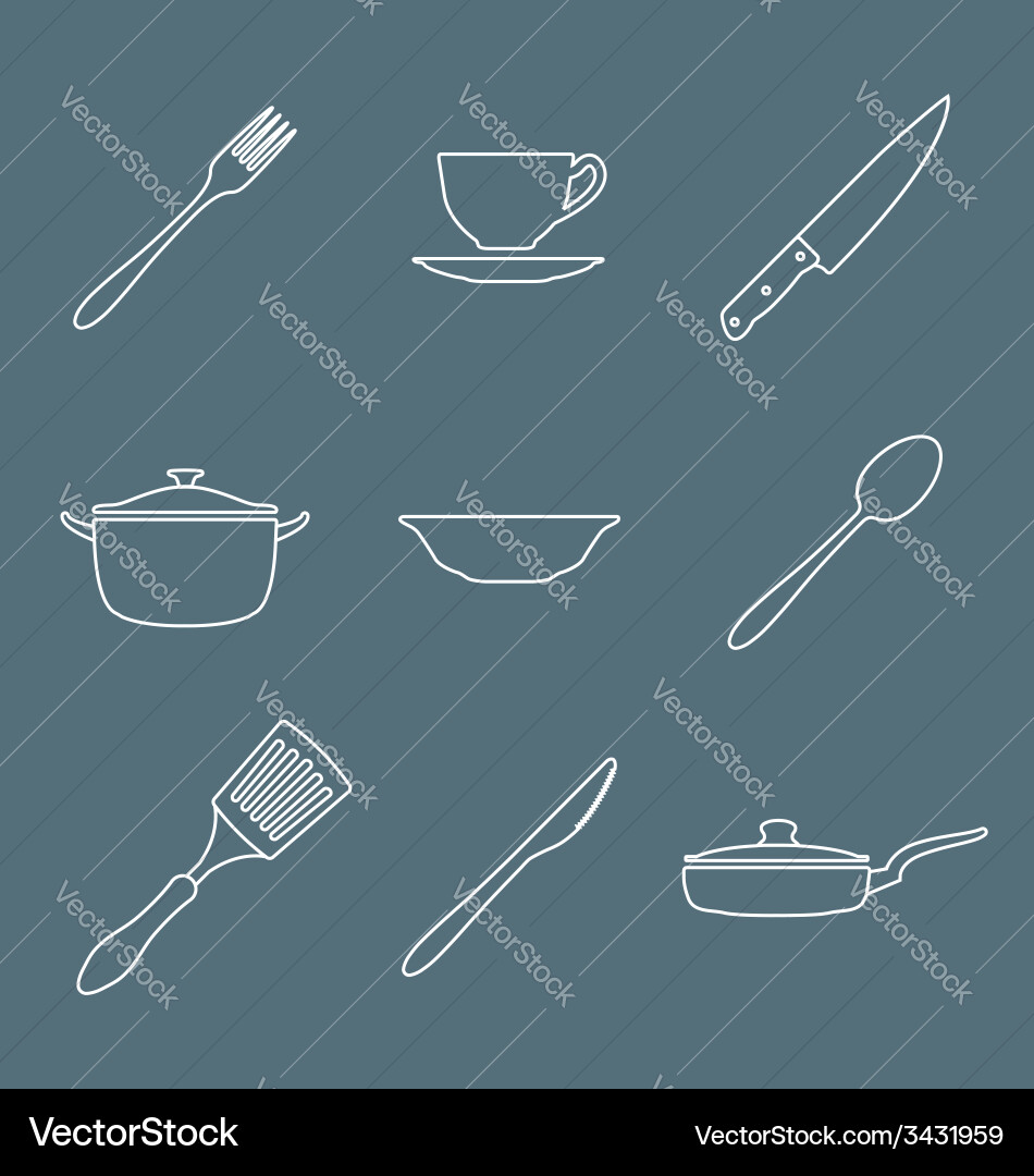 Outline dinnerwarwe icons set Royalty Free Vector Image