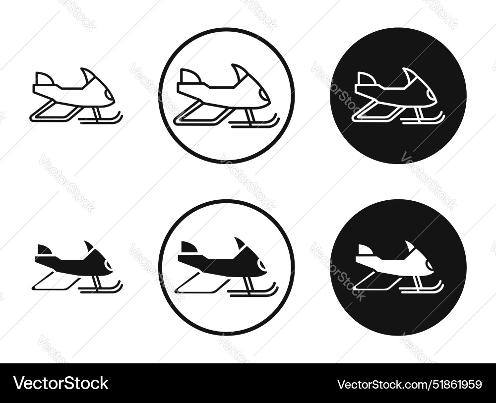 Snowmobile icon set in black and white outlines Vector Image