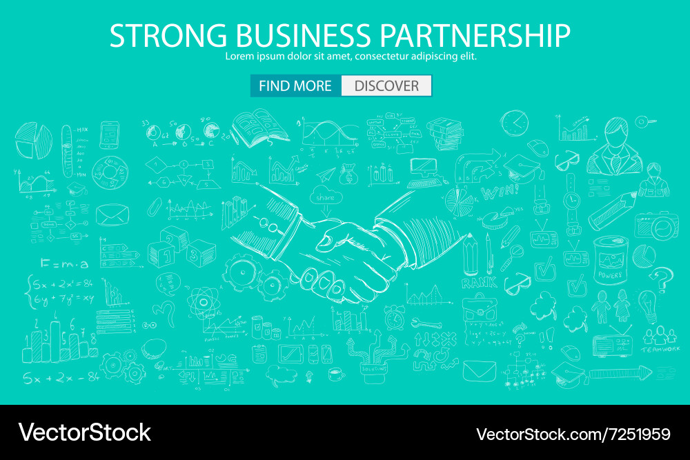 Strong business partnership concept wig doodle Vector Image