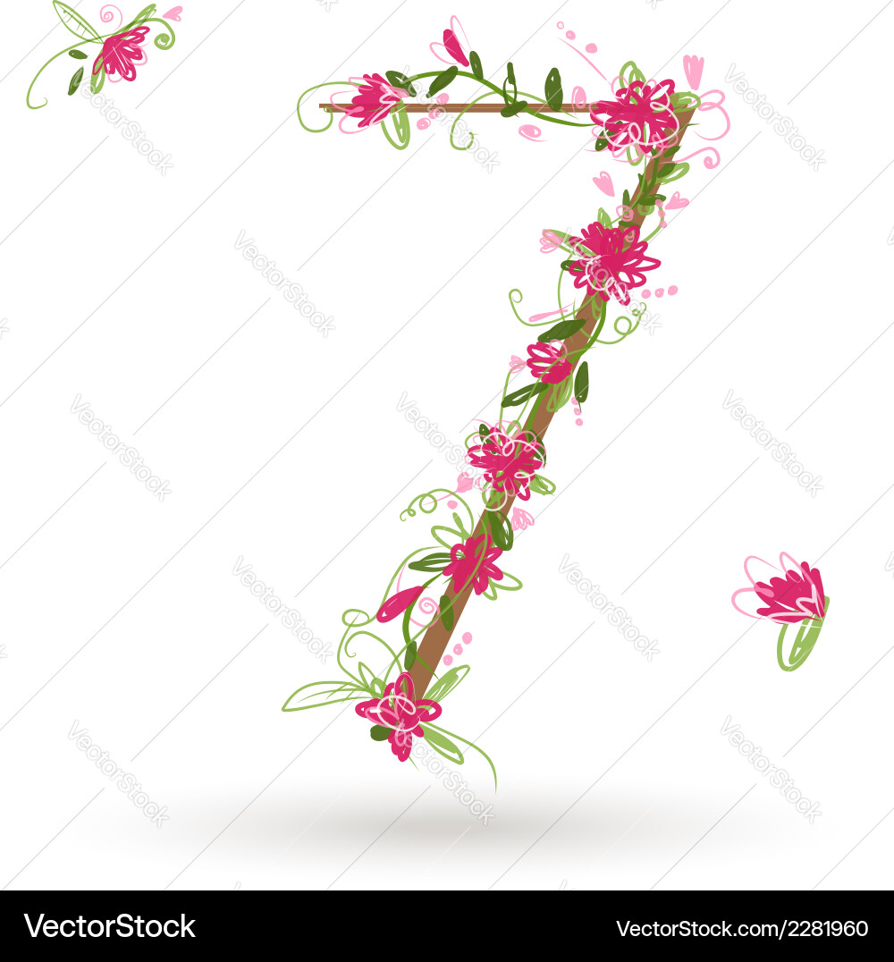 Floral number seven for your design Royalty Free Vector
