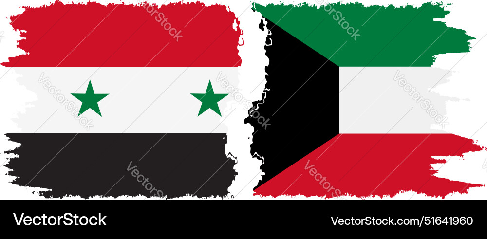 Kuwait and syria grunge flags connection Vector Image