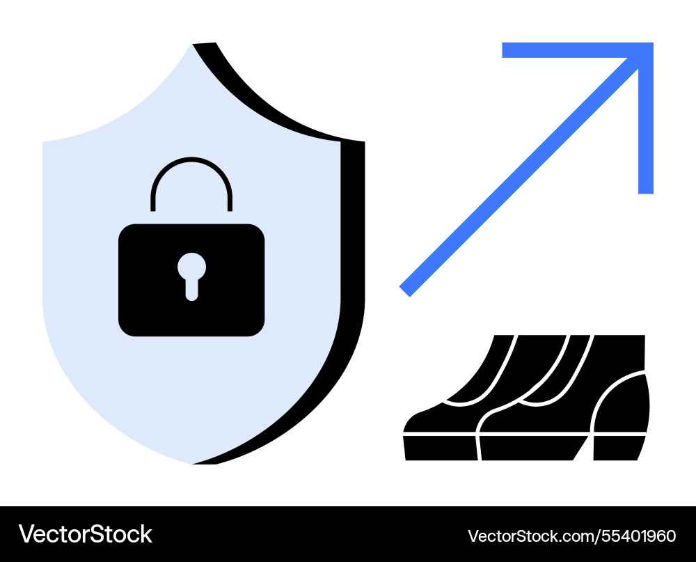 Shield with lock books and ascending arrow Vector Image