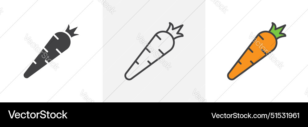 Carrot icon set vegetarian vegetable Royalty Free Vector