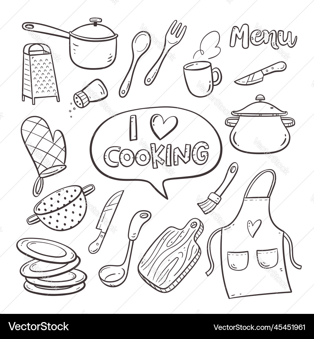 Doodle kitchen tool background Royalty Free Vector Image