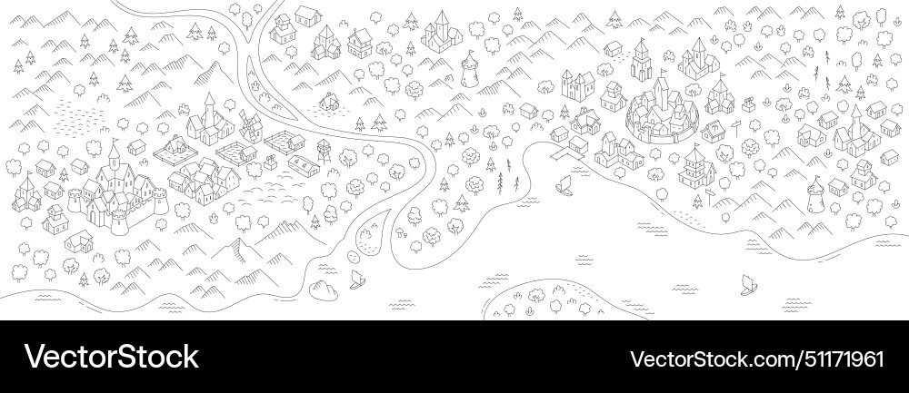 Medieval map with lake and river horizontal slider