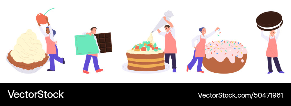 Pastry chef cartoon characters isolated set Vector Image