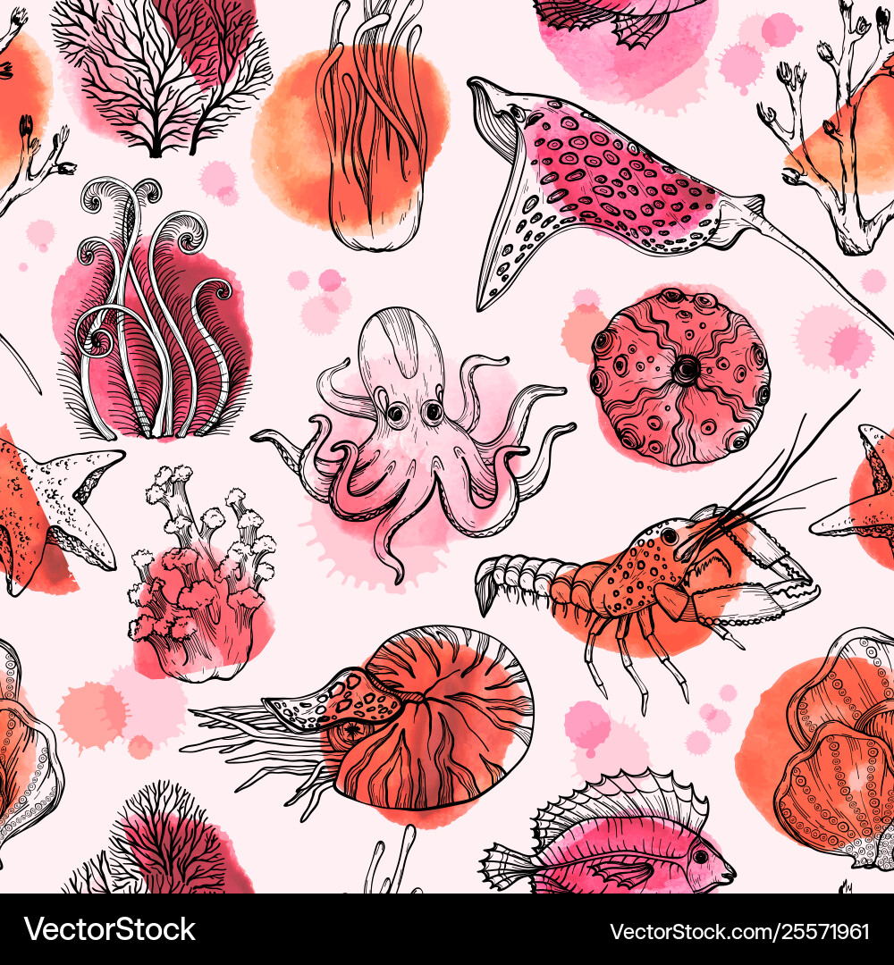 Seamless pattern with watercolor deepwater Vector Image