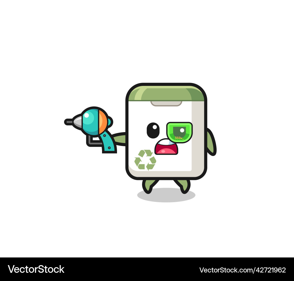 Cute trash can holding a future gun Royalty Free Vector