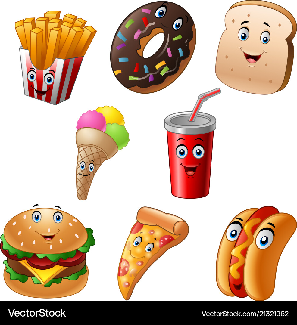 Fast food cartoon collection set Royalty Free Vector Image