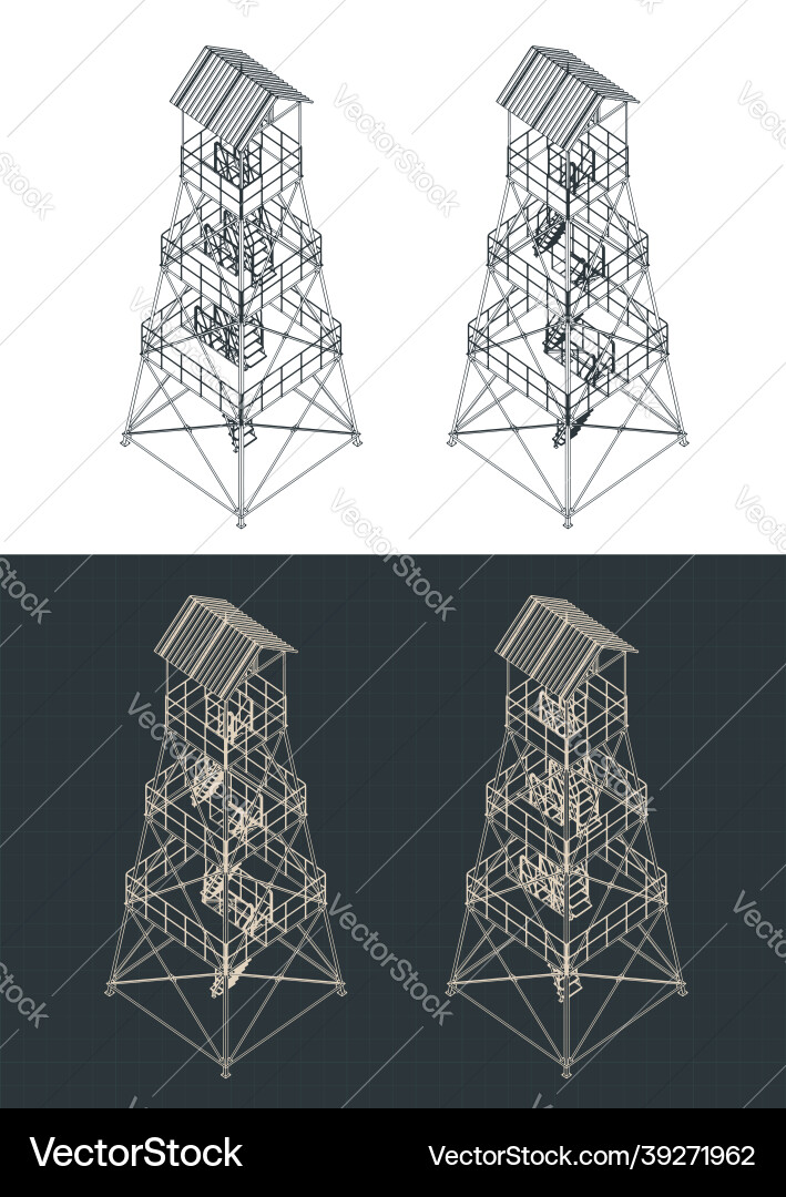 Guard tower isometric blueprints Royalty Free Vector Image