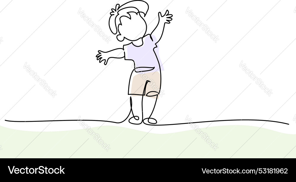 Little cute boy standing continuous one line Vector Image