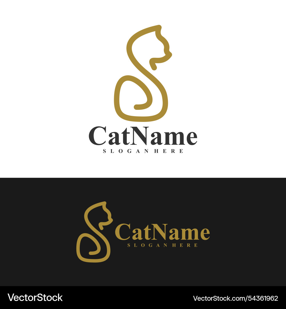 Simple line cat logo Royalty Free Vector Image
