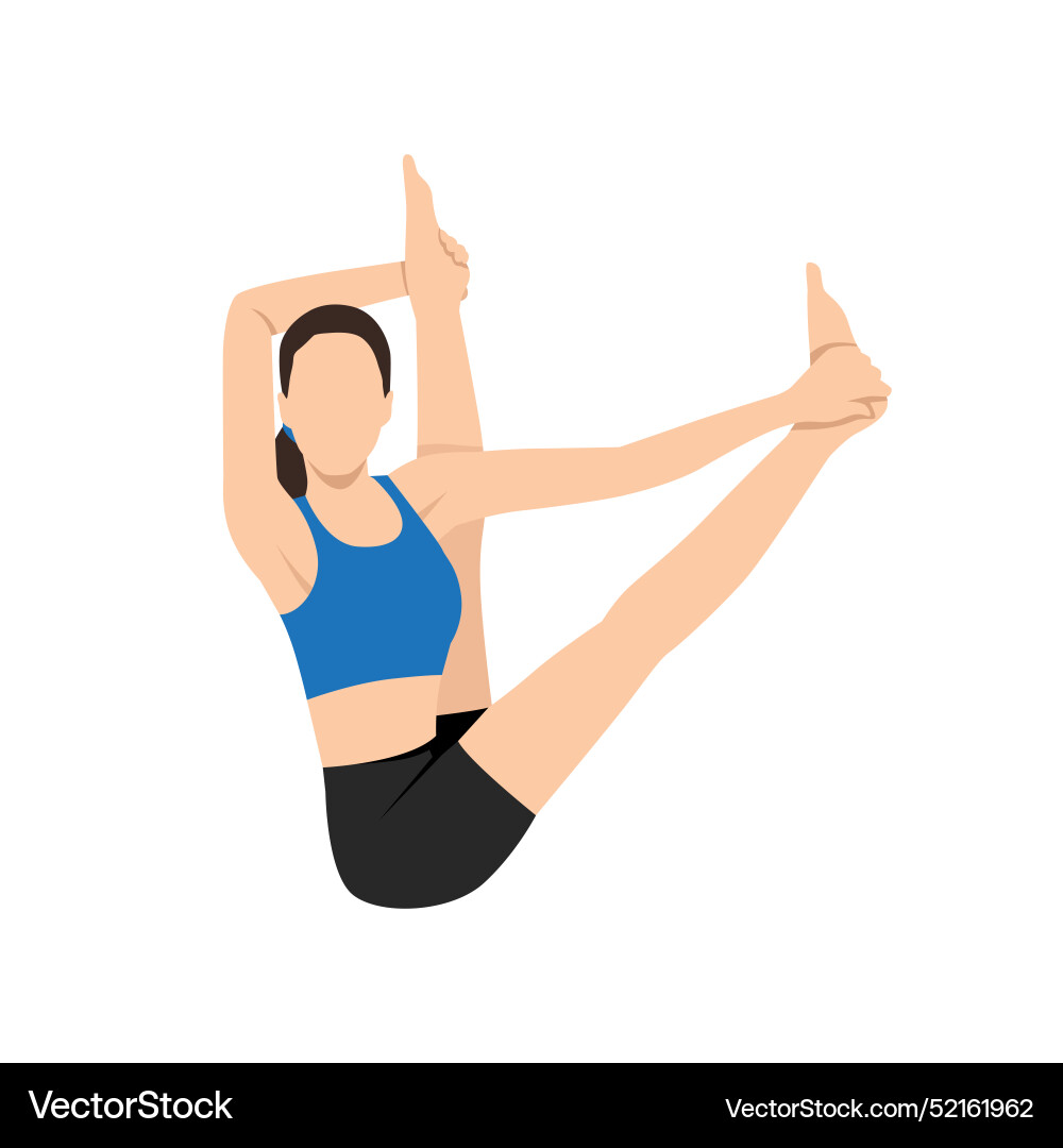 Woman doing boat pose twist variation hands Vector Image