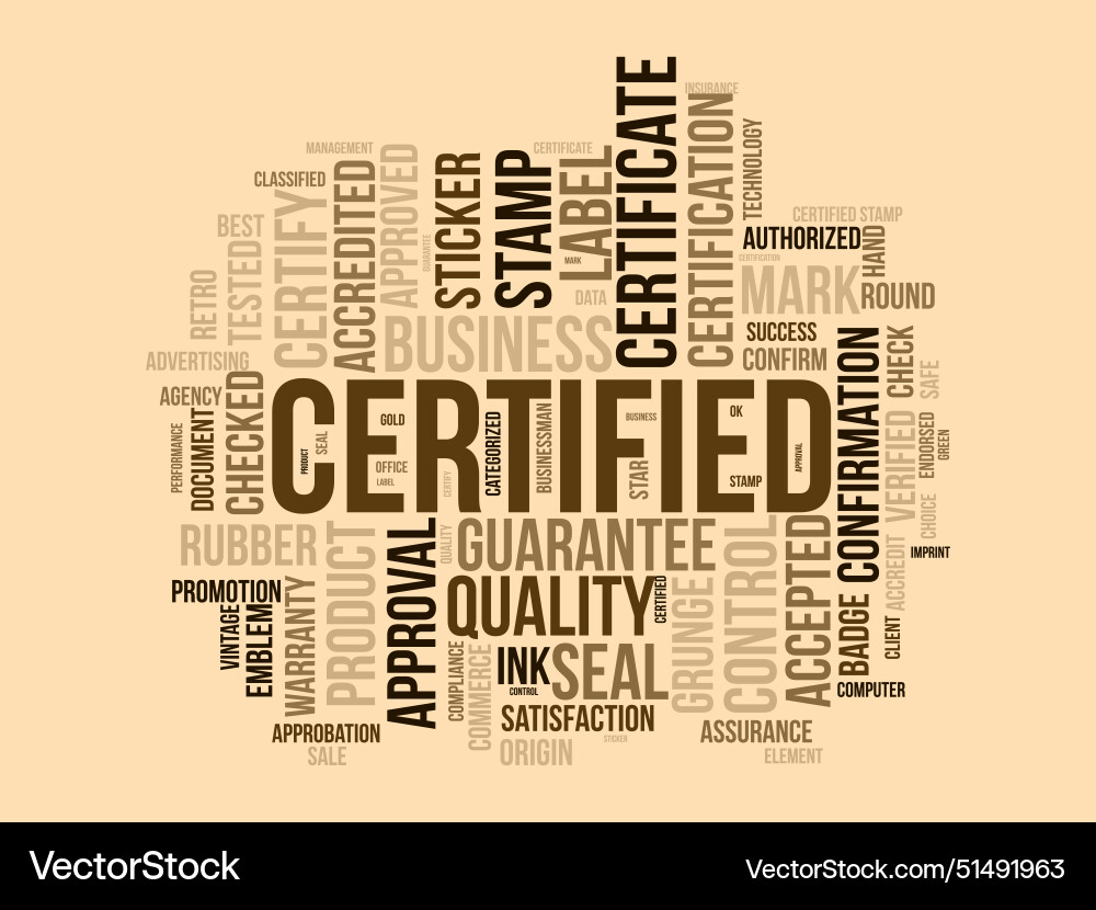 Certified word cloud template guarantee approval Vector Image
