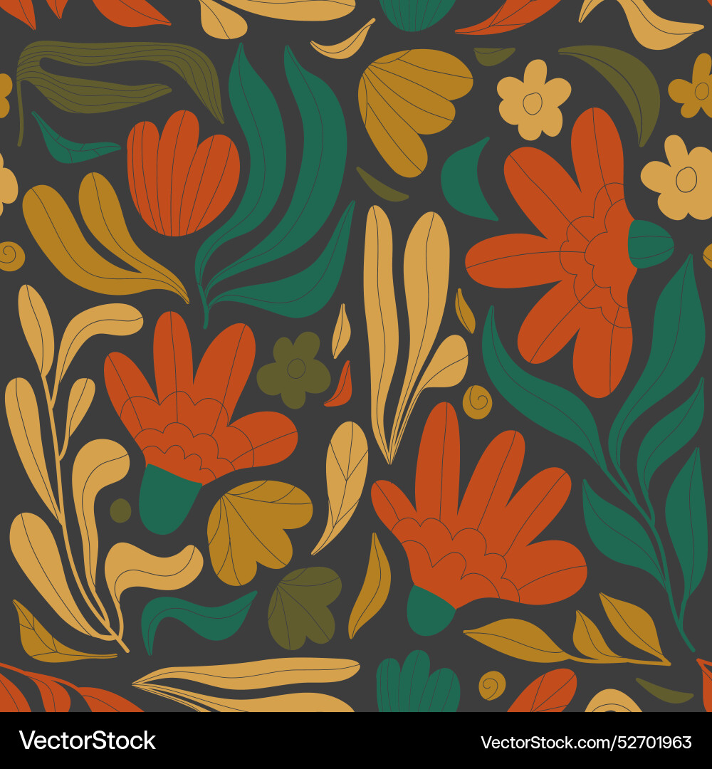 Seamless flower retro pattern naive art Royalty Free Vector