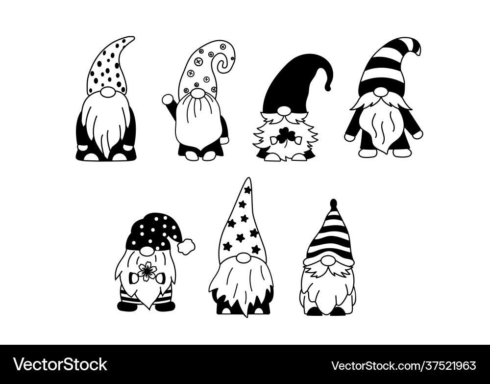 Set little garden gnomes Royalty Free Vector Image