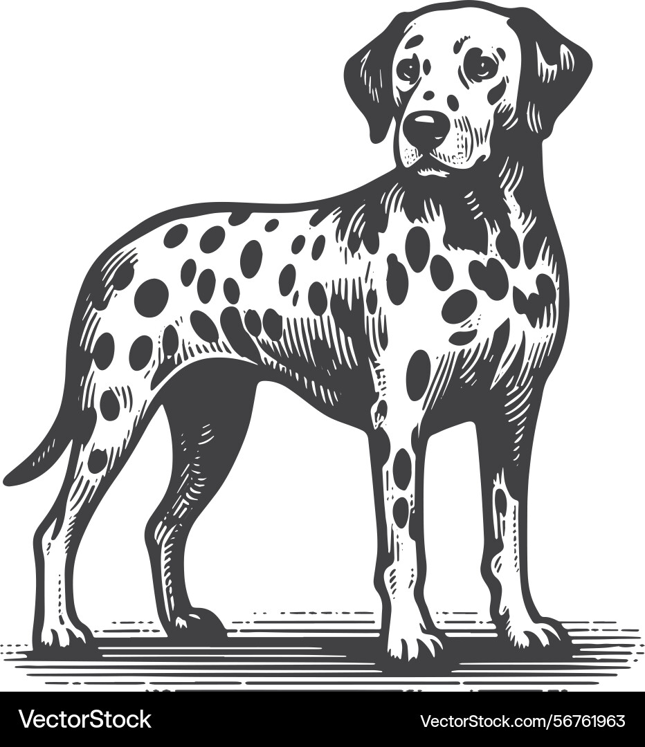 Vintage hand-drawn dalmatian standing classic Vector Image