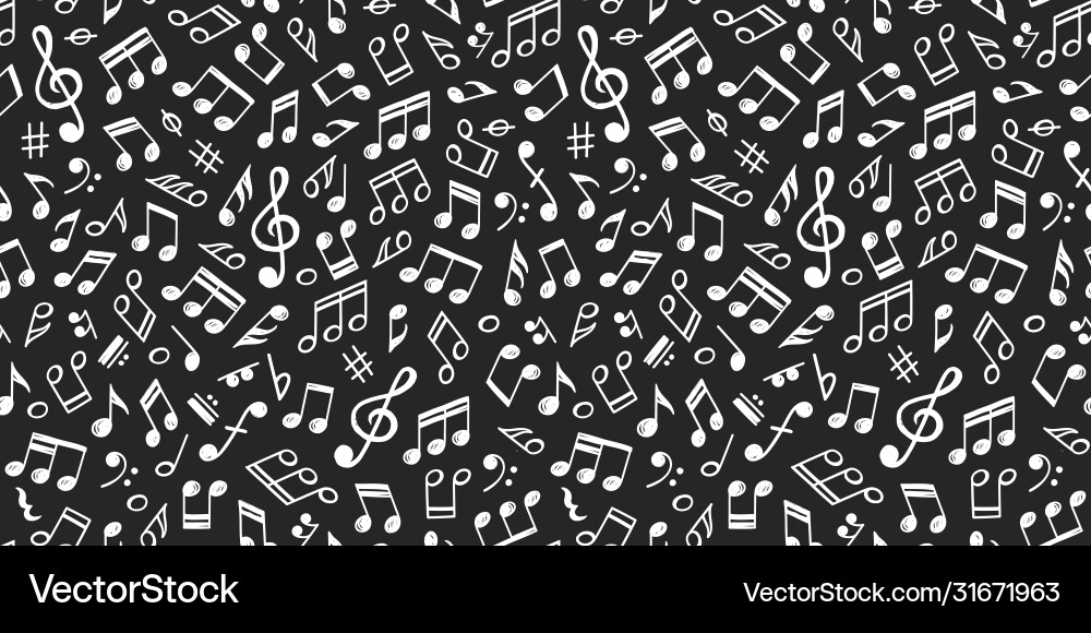 White music notes on black seamless pattern Vector Image