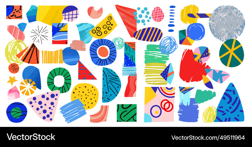 Abstract geometric trendy shapes with doodles Vector Image