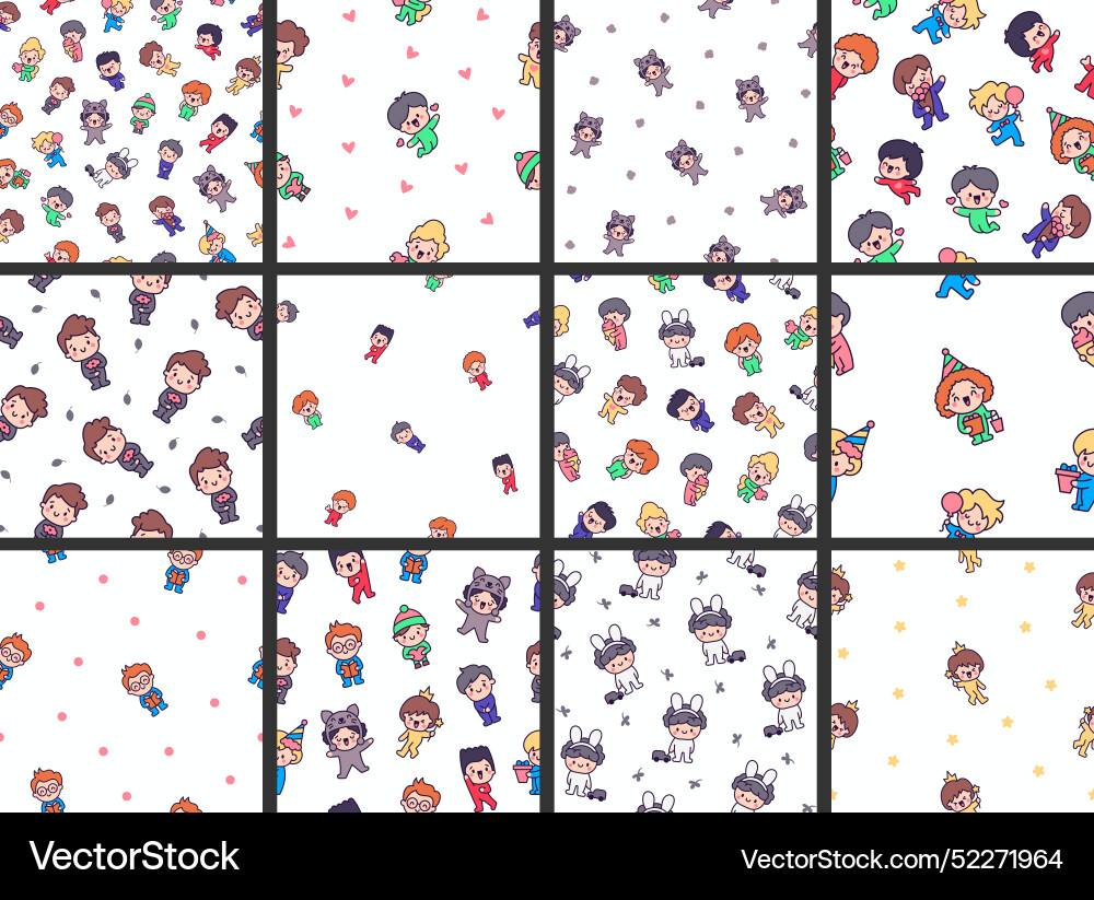 Cute kawaii little boy seamless pattern Royalty Free Vector