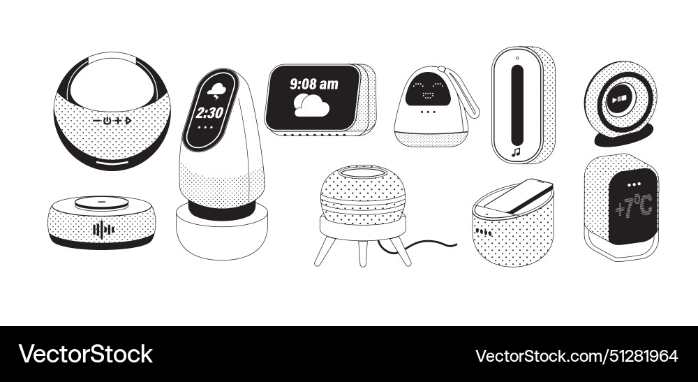 Diverse collection of modern smart speakers each Vector Image