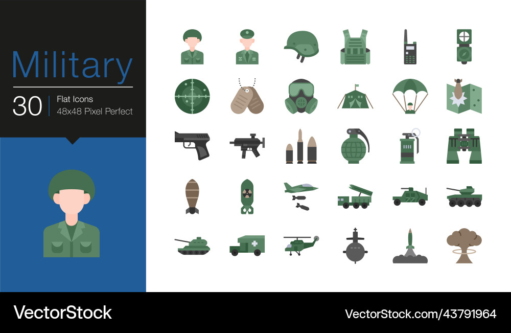 Military icons flat design for presentation Vector Image