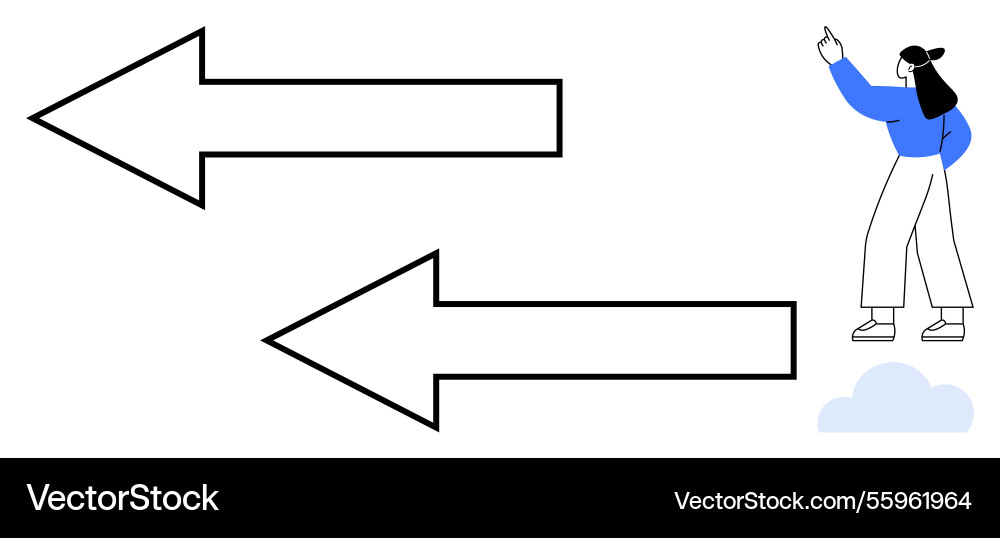 Person pointing at two large opposing arrows Vector Image