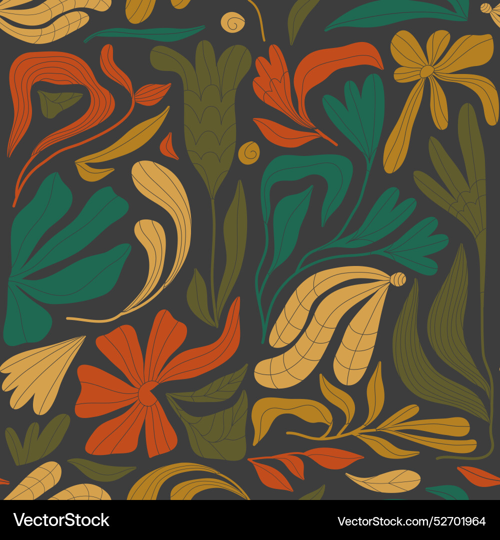 Seamless flower retro pattern naive art Royalty Free Vector