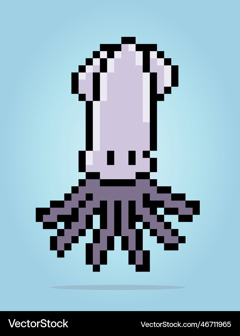 8 bit pixel of squid animal Royalty Free Vector Image