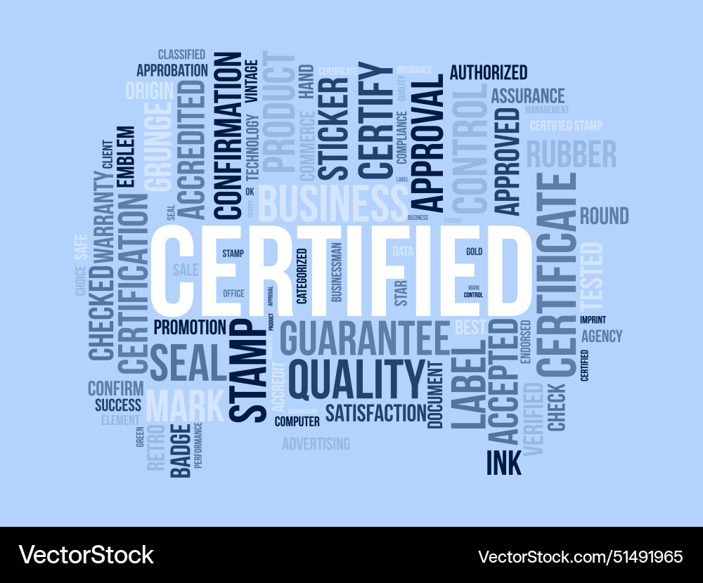 Certified word cloud template guarantee approval Vector Image