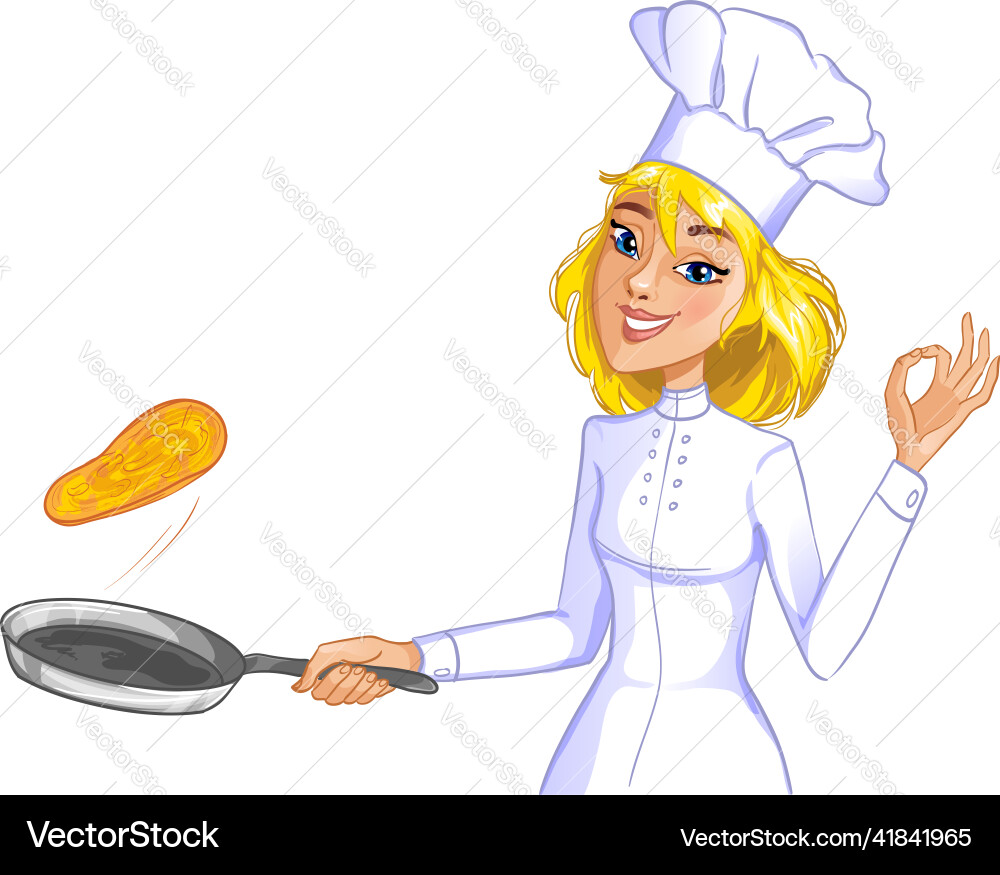 Happy Cook Flipping Pancake Royalty Free Vector Image