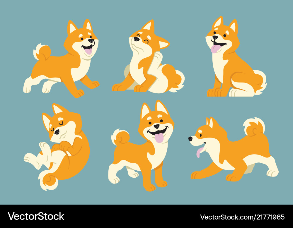 Shiba inu cartoon set Royalty Free Vector Image