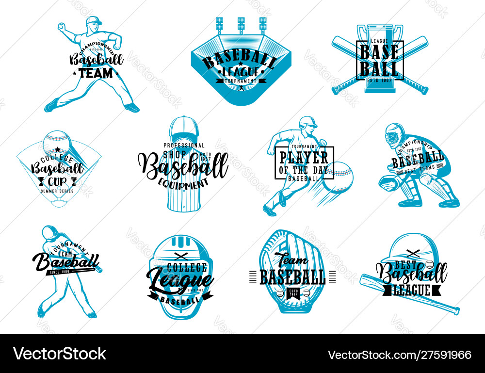 Baseball game team sport items and players Vector Image