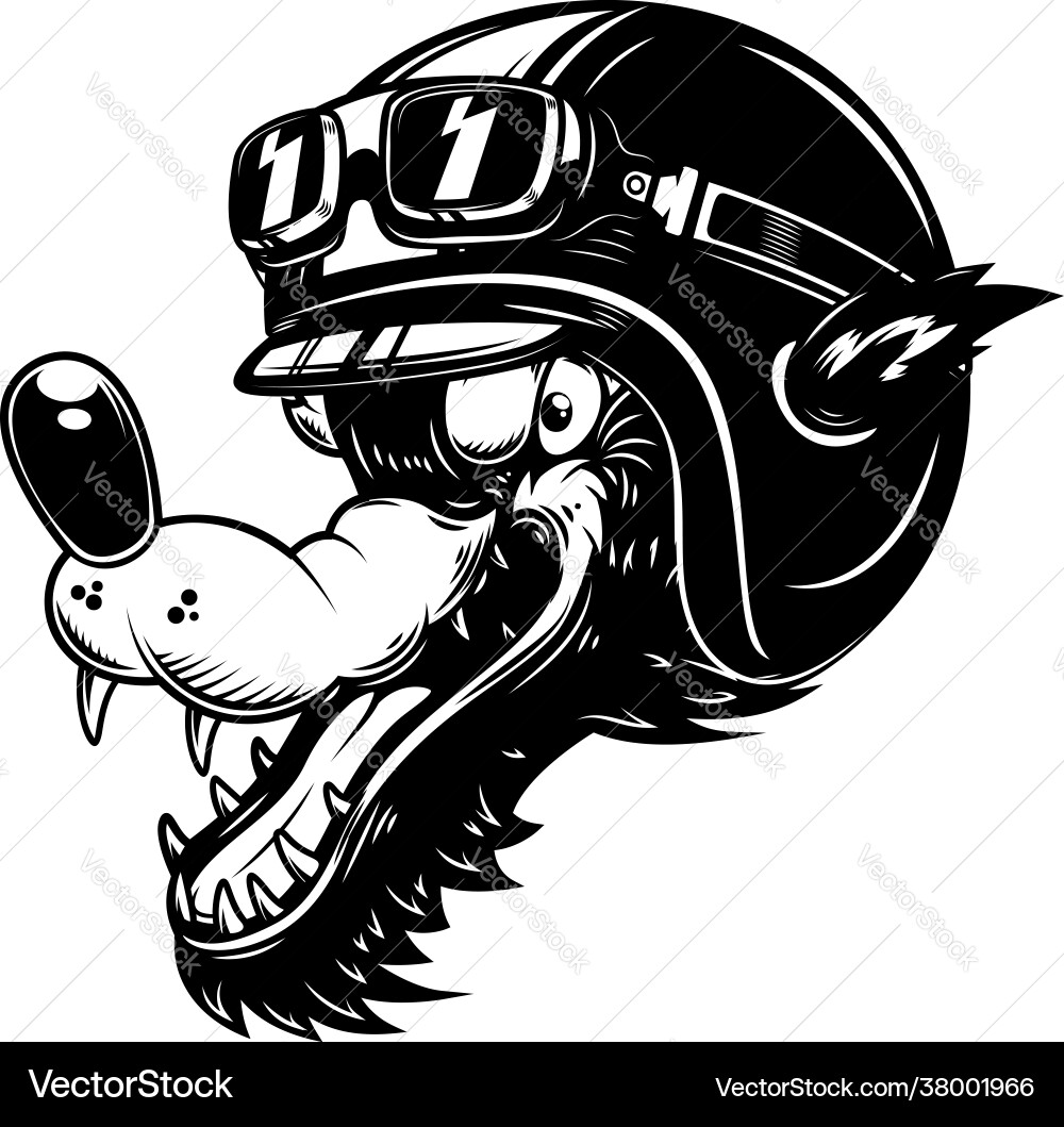 Cartoon wolf in racer helmet design element Vector Image
