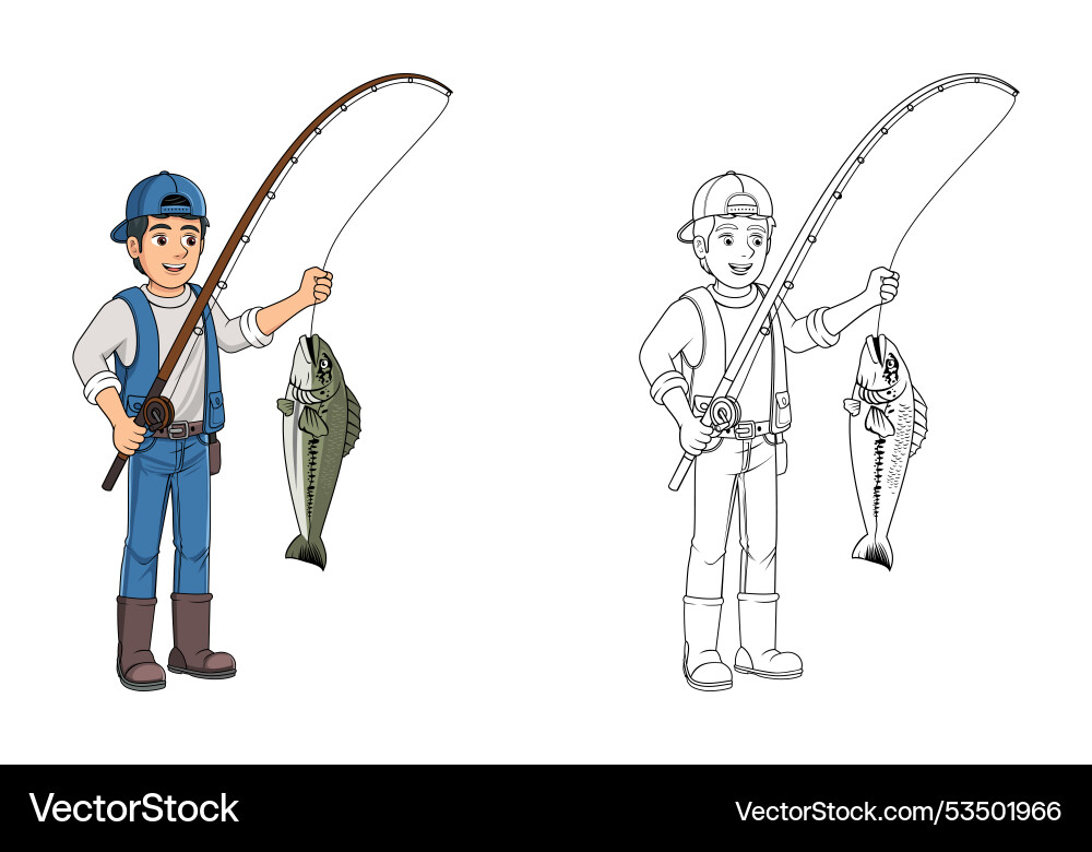 Fishing cartoon character design Royalty Free Vector Image
